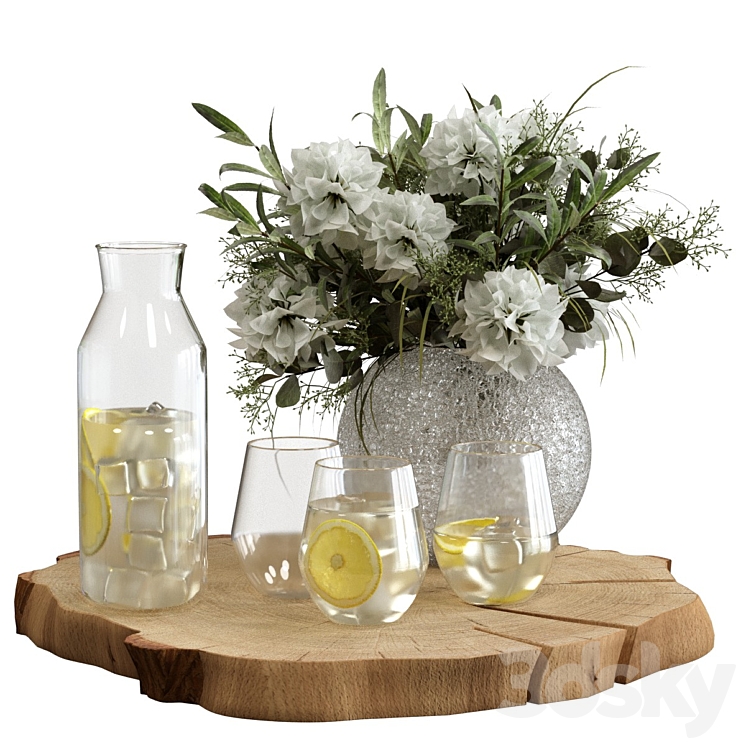 Decorative set with bouquet and lemonade - Decorative set - 3D model