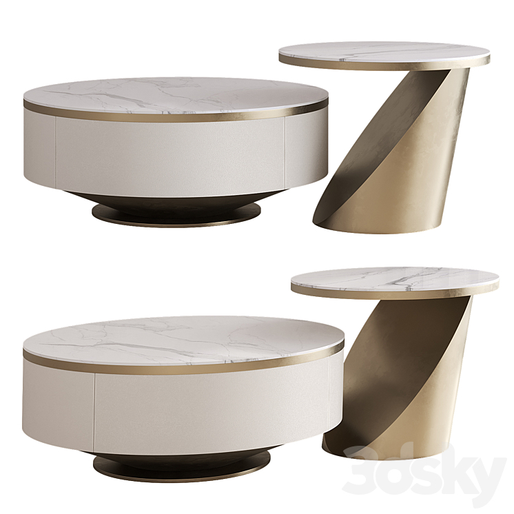 Liguria White Slate Coffee Tables by YIKA HOME - Table - 3D model