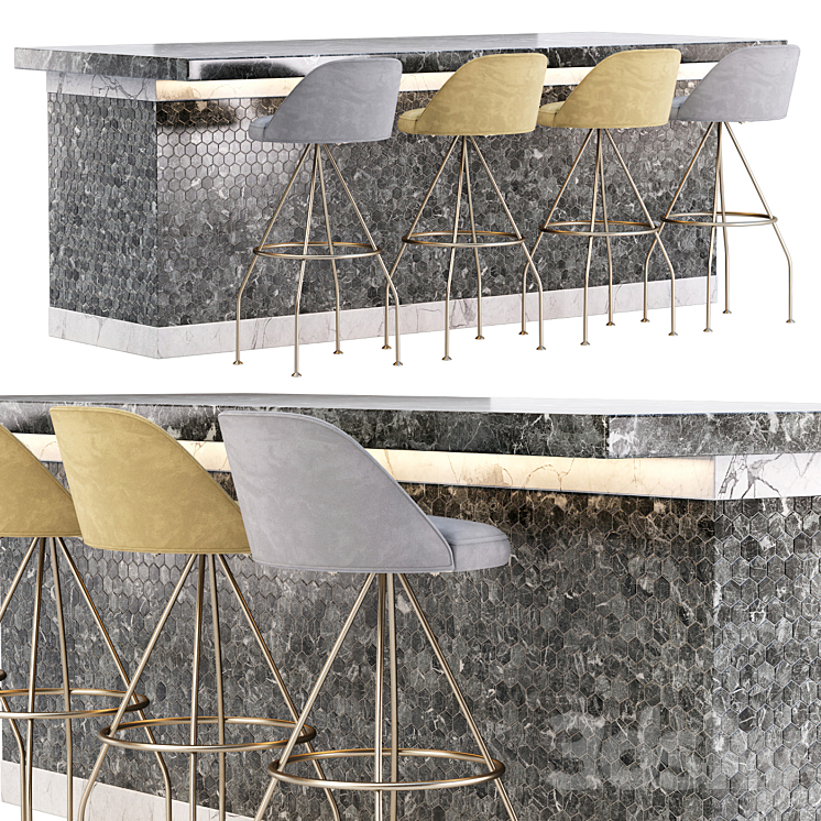 Jack Bar Furniture Set V4 / Bar set - Table + Chair - 3D model