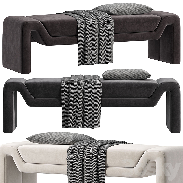PERIMETER ANTHRACITE VELVET BENCH BY CB2 - Other soft seating - 3D model