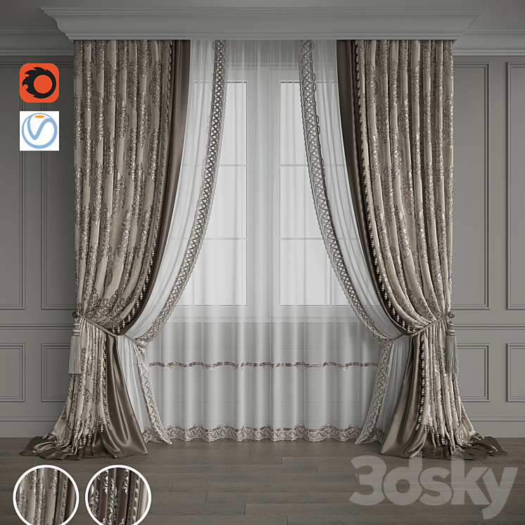 Drapery set 131 - Curtain - 3D model