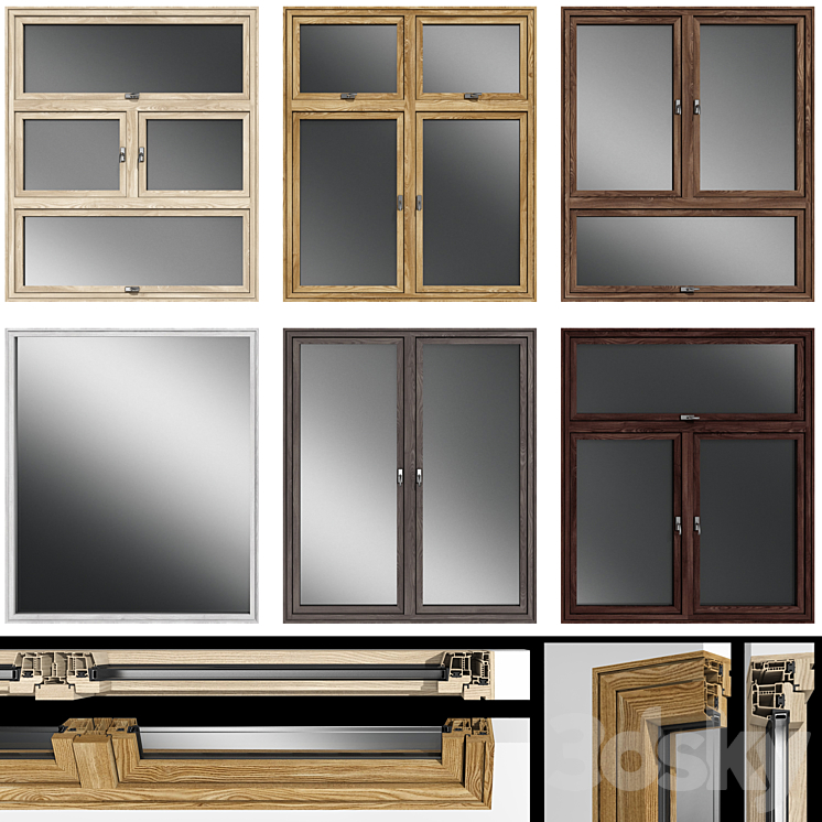 Wooden stained aluminum windows - Windows - 3D model