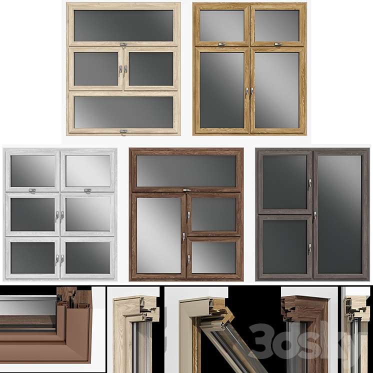 Wooden aluminum stained windows - Windows - 3D model