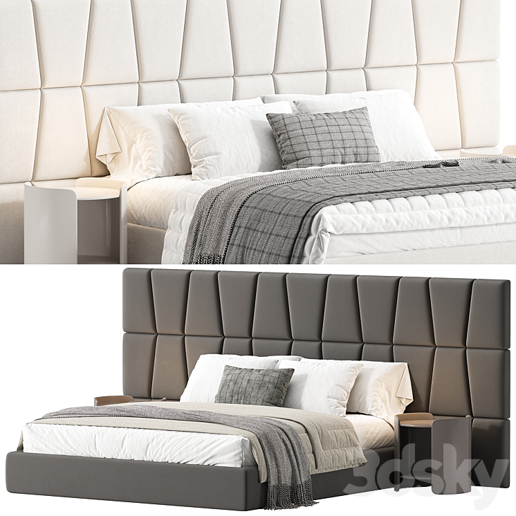 Trapezium bed with wide headboard - Bed - 3D model
