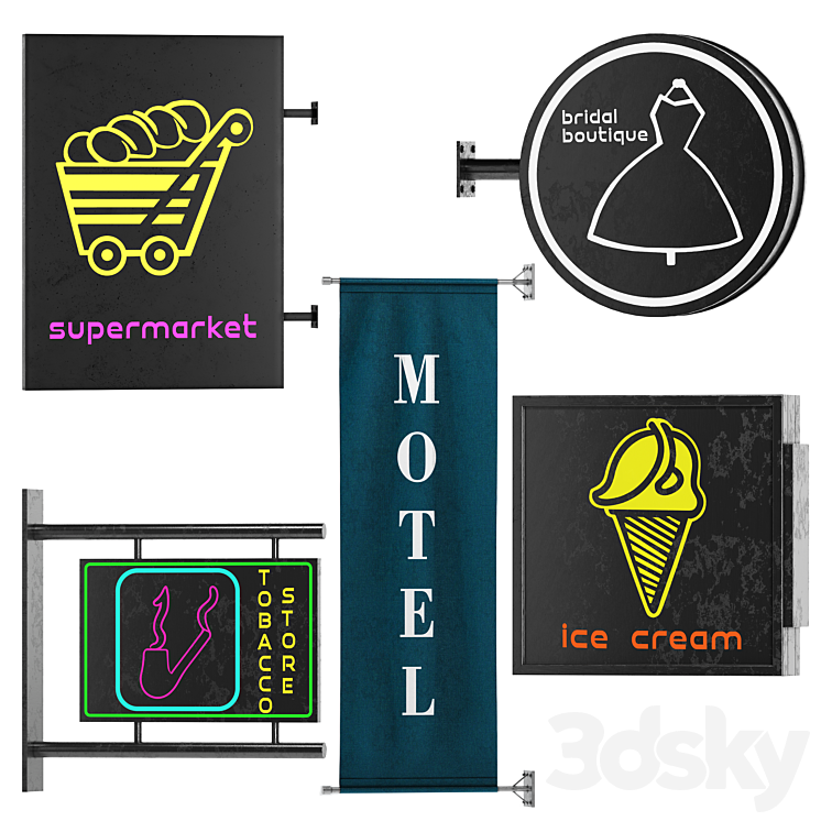 sign set vol.02 (25 different textures) - Facade element - 3D model