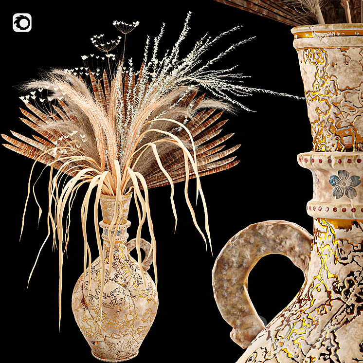decorative pot with dry plant - Bouquet - 3D model