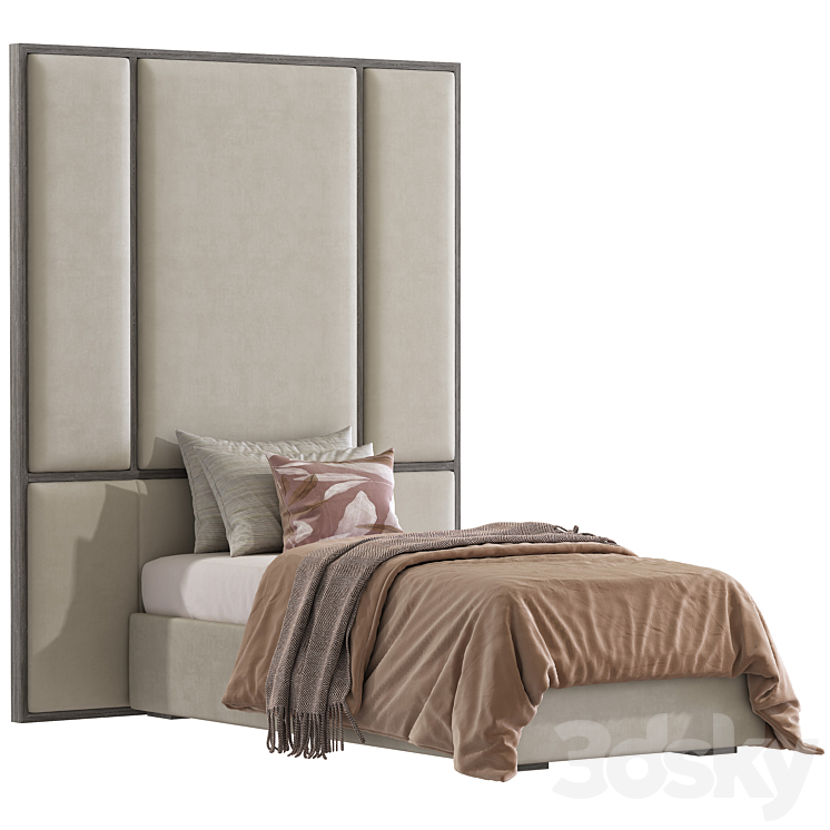 Bed with wall panel Geometry - Bed - 3D model