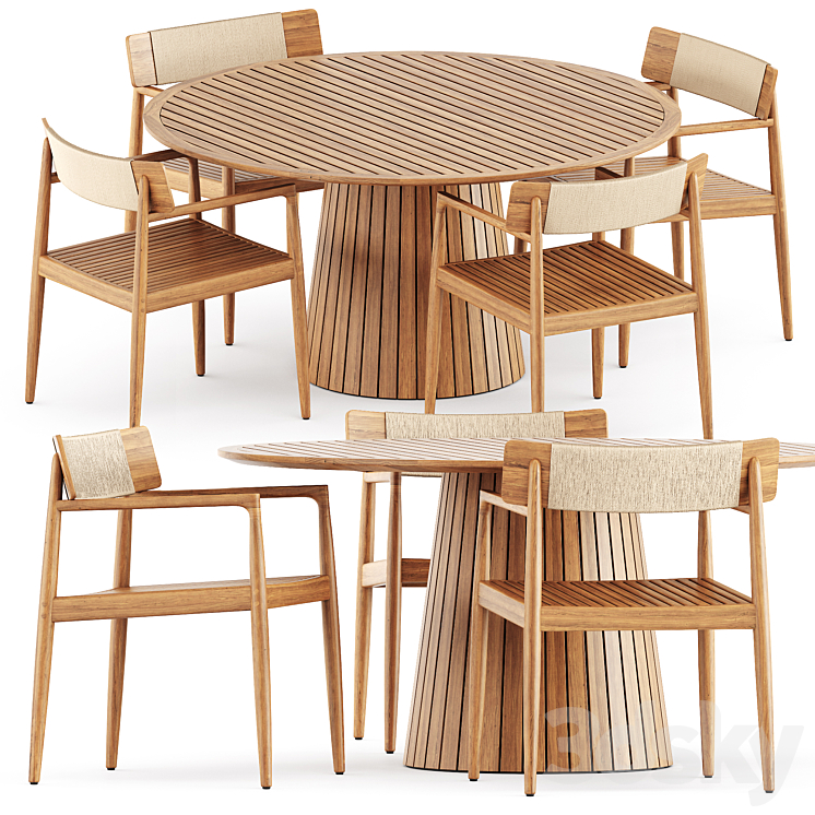 Archi Dining Chair With Arms and Whirl Teak Round Dining Table by ...