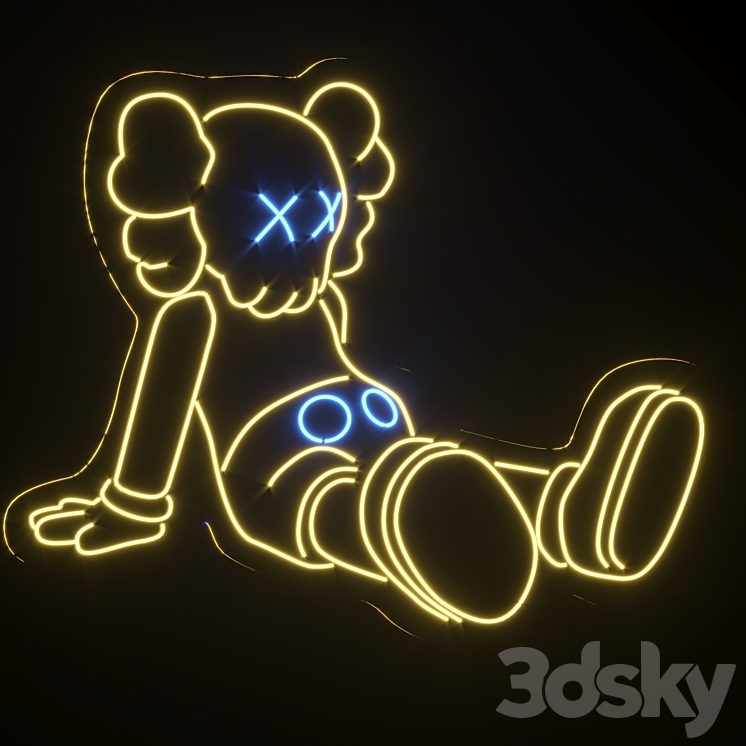 decorative lamp made of flexible neon KAWS - Neon - 3D model