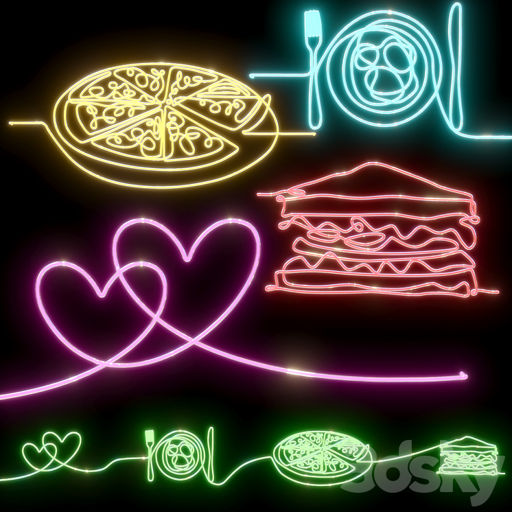 One Line Neon Light Set - Neon - 3D model