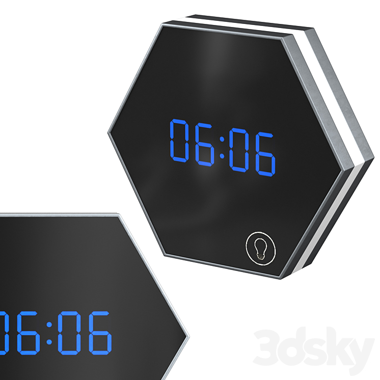 Mirror Hexagon Alarm Clock - Watches & Clocks - 3D model