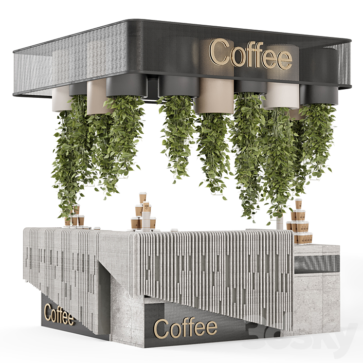 Coffee Reception Desk With Plants - Restaurant Set 1599 - Restaurant ...