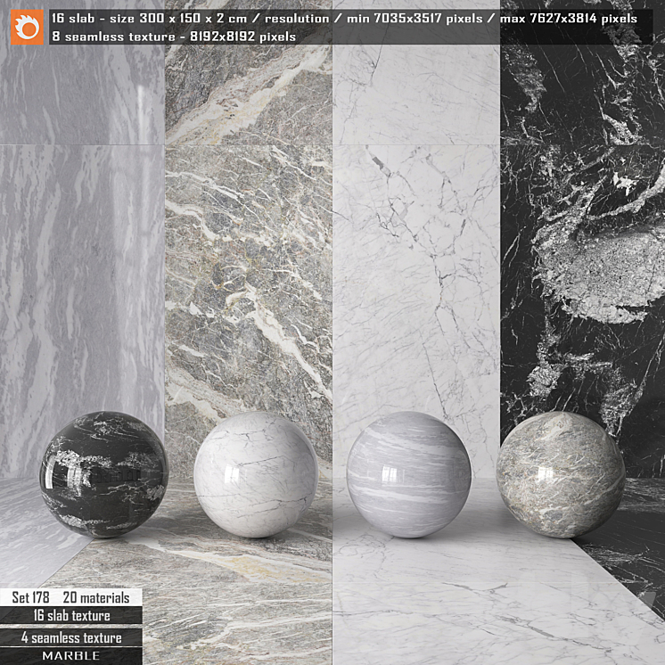 Marble slab & Seamless texture Set 178 - Stone - 3D model
