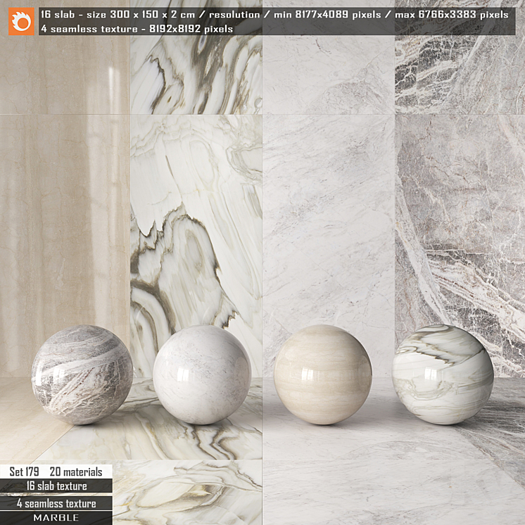 Marble slab & Seamless texture Set 179 - Stone - 3D model