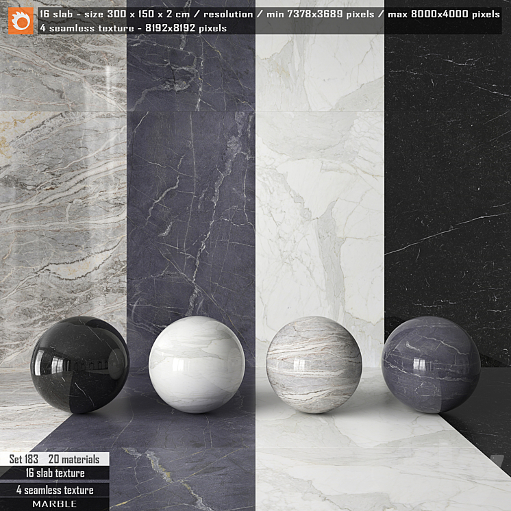 Marble slab & Seamless texture Set 183 - Stone - 3D model