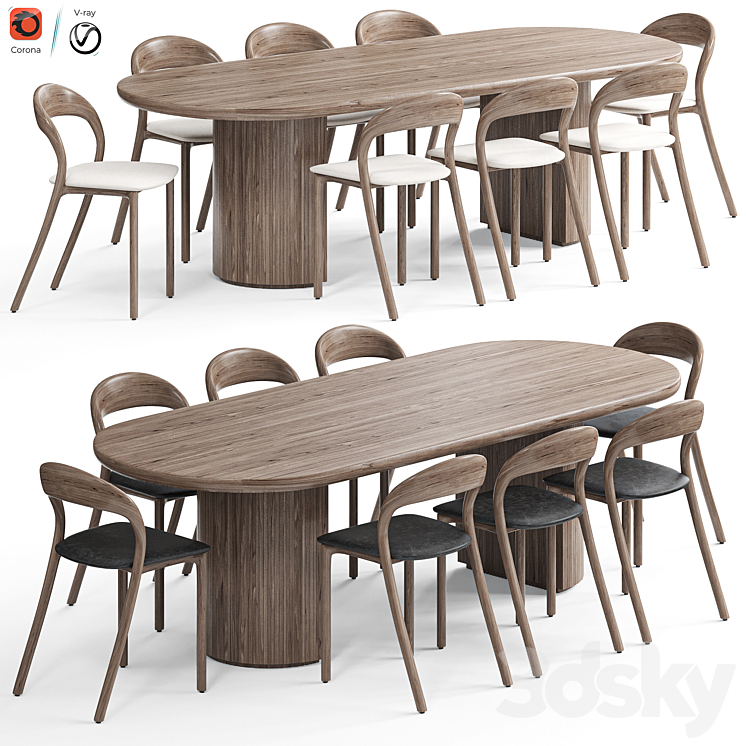 Neva light chair and Gubi Moon Dining Table - Table + Chair - 3D model
