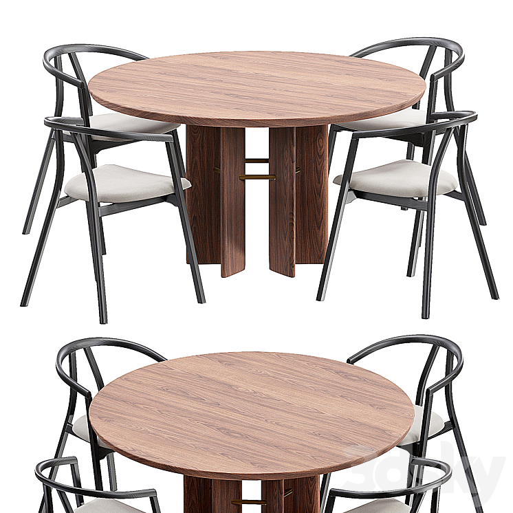 Dining table 03 Velvet round - Table + Chair - 3D model