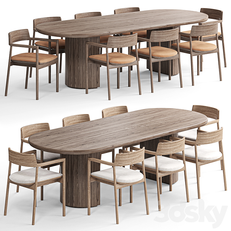 Ovo Armchair and Gubi Moon Dining Table - Table + Chair - 3D model