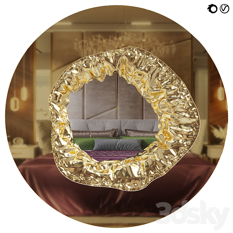 Meteor Gold Mirror in Polished Hammered Brass - Mirror - 3D model