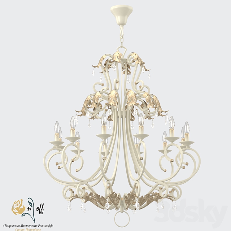 Large forged chandelier Provence style with crystal - Pendant light ...
