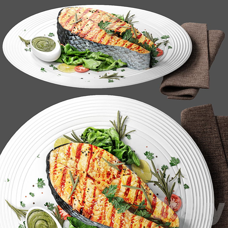 steak set fish 2 - Food and drinks - 3D model