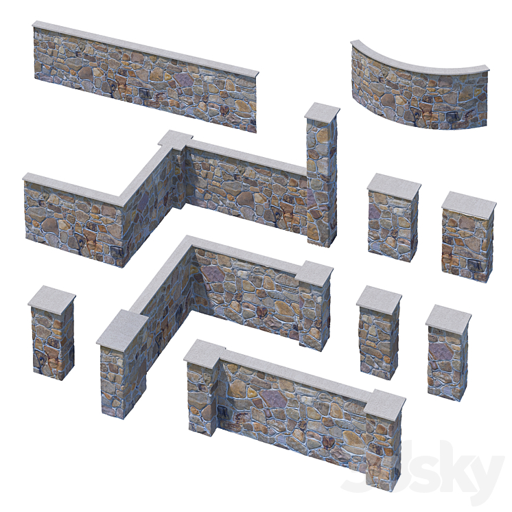 Stone fence. Flagstone - Fence - 3D model