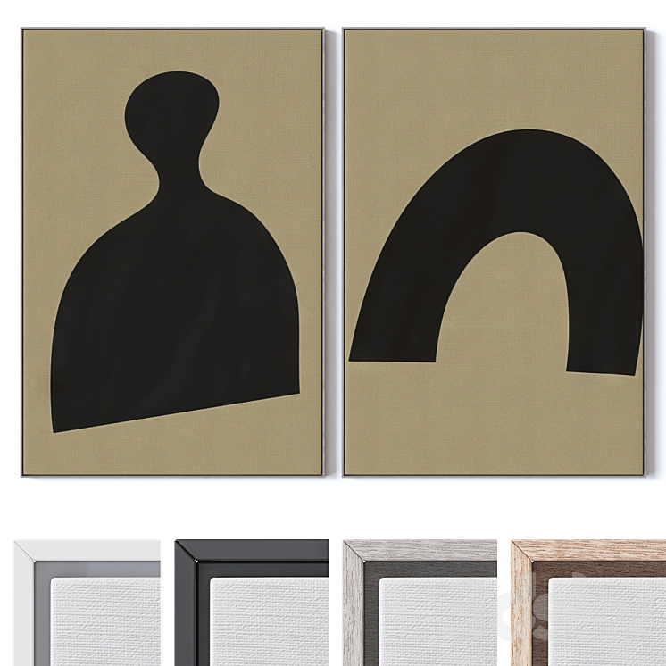 Set of large wall paintings 2836 - Frame - 3D model