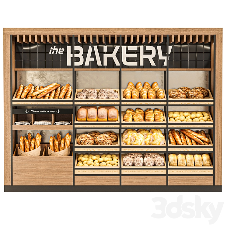 Showcase with bread and pastries. Bakery - Shop - 3D model