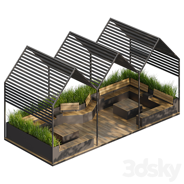 City parklet with canopy and tall grass - Other - 3D model