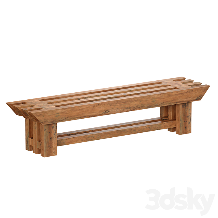 Japanese style wooden slatted bench - Other - 3D model