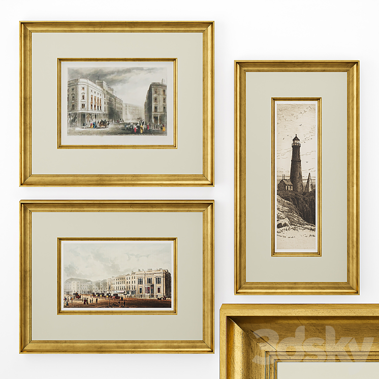 Paintings in double gilded frame - Frame - 3D model