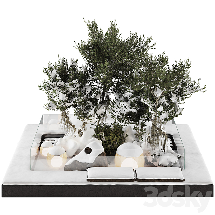 backyard and landscape snow garden tree and bush 256 - Outdoor - 3D model