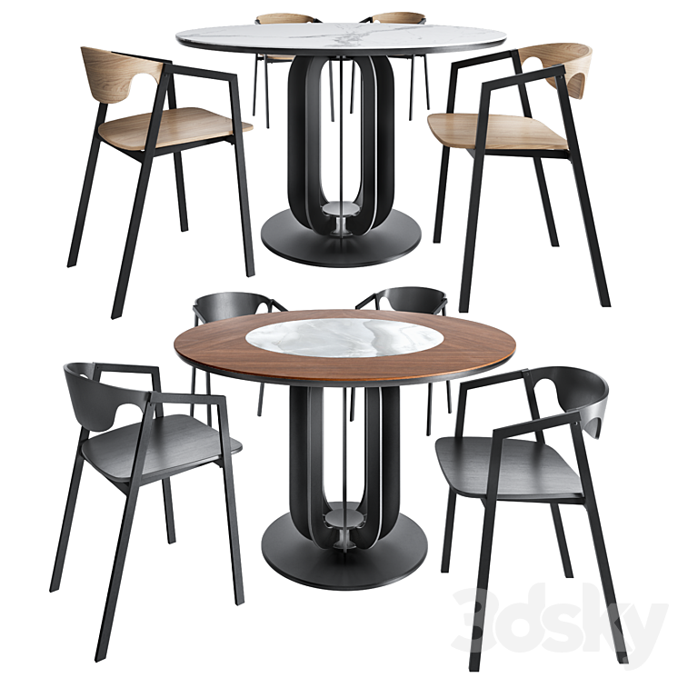 Charme dining table and SAC Dining Chair - Table + Chair - 3D model