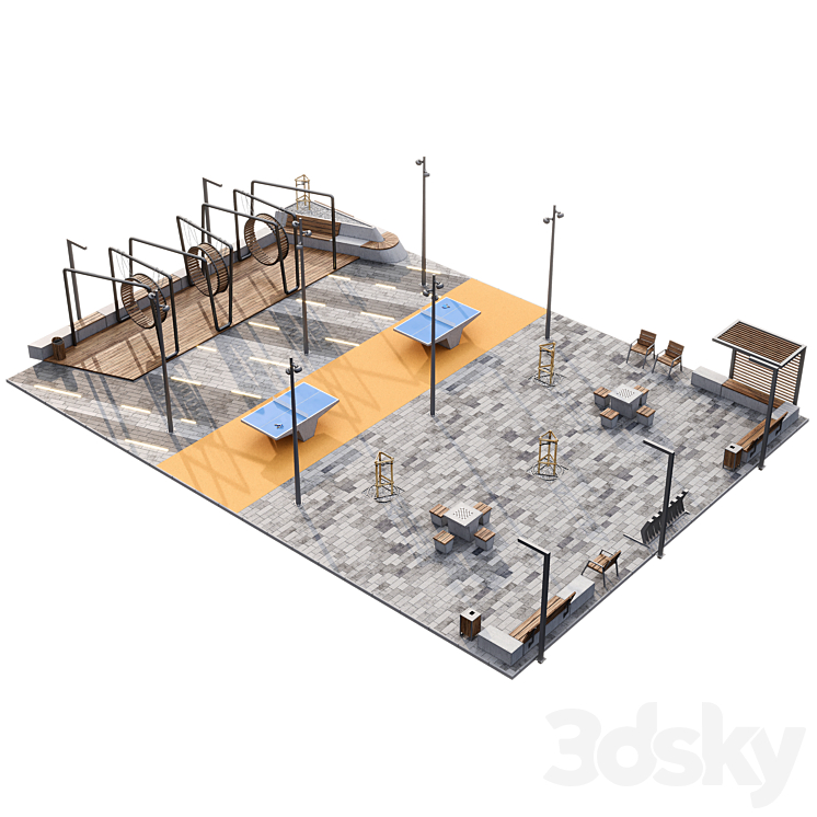 Recreation area for adults - Urban environment - 3D model