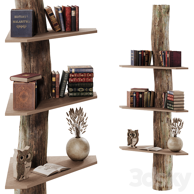 Corner shelving with a tree trunk as a base - Rack - 3D model