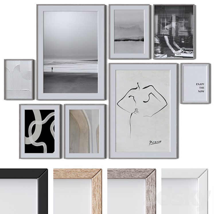 Set of 8 wall paintings 2971 - Frame - 3D model