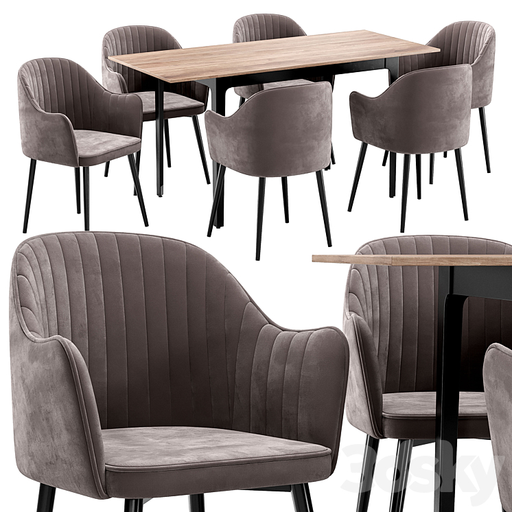 Palermo dining chair and Ajlend table - Table + Chair - 3D model