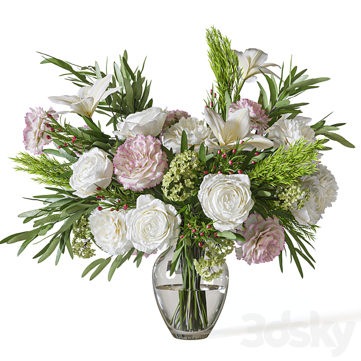 Flower Set 073 Rose Lily Carnation Eucalyptus Bouquet 3d Model