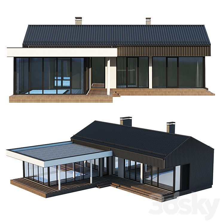 Guest house with swimming pool 100m2 - Building - 3D model