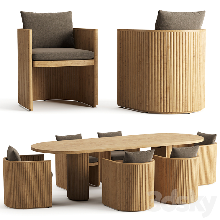 RH BYRON TEAK RECTANGULAR DINING TABLE - Table + Chair - 3D model
