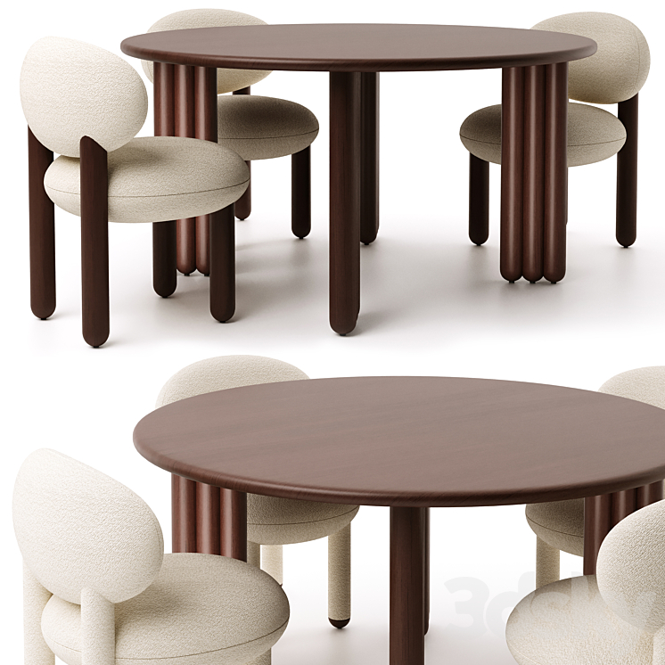 (OM) Noom Dining Table Flock Chair Flock Set - Table + Chair - 3D model