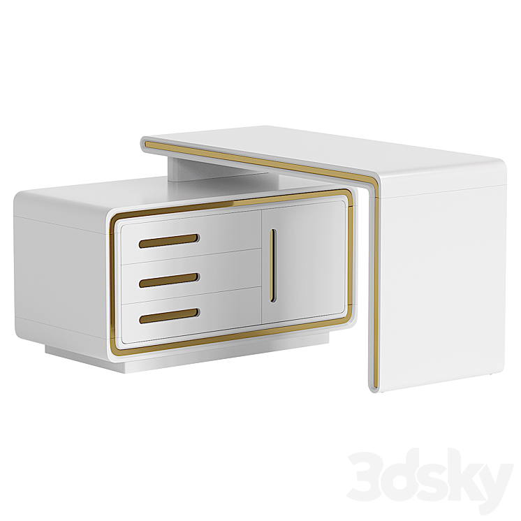 Modern White L Shaped Corner Rotating Office desk - Table - 3D model