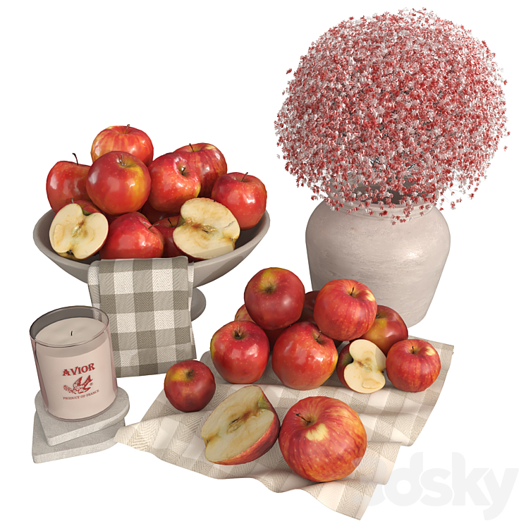 Decorative Set with Apples and Flowers - Decorative set - 3D model