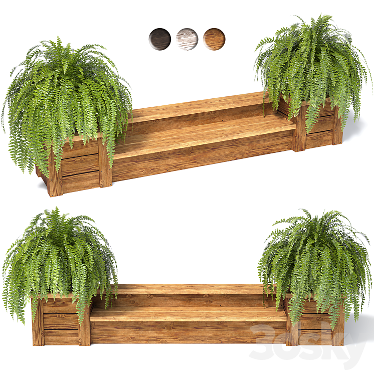 Bench With Fern Set-32 - Urban environment - 3D model
