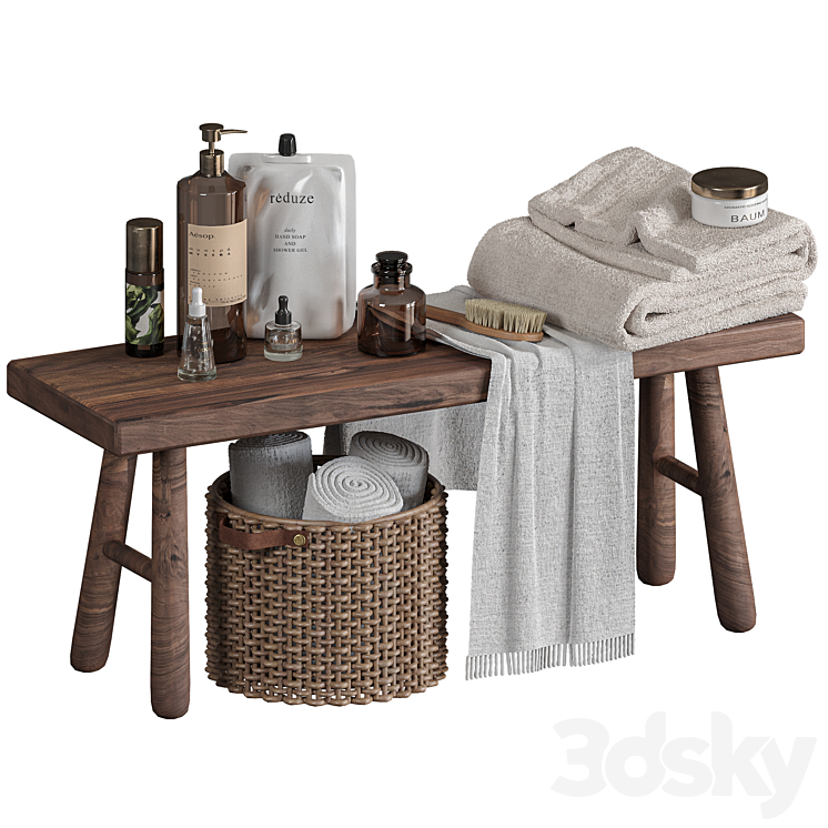 Bathroom decor with Bench - Bathroom accessories - 3D model