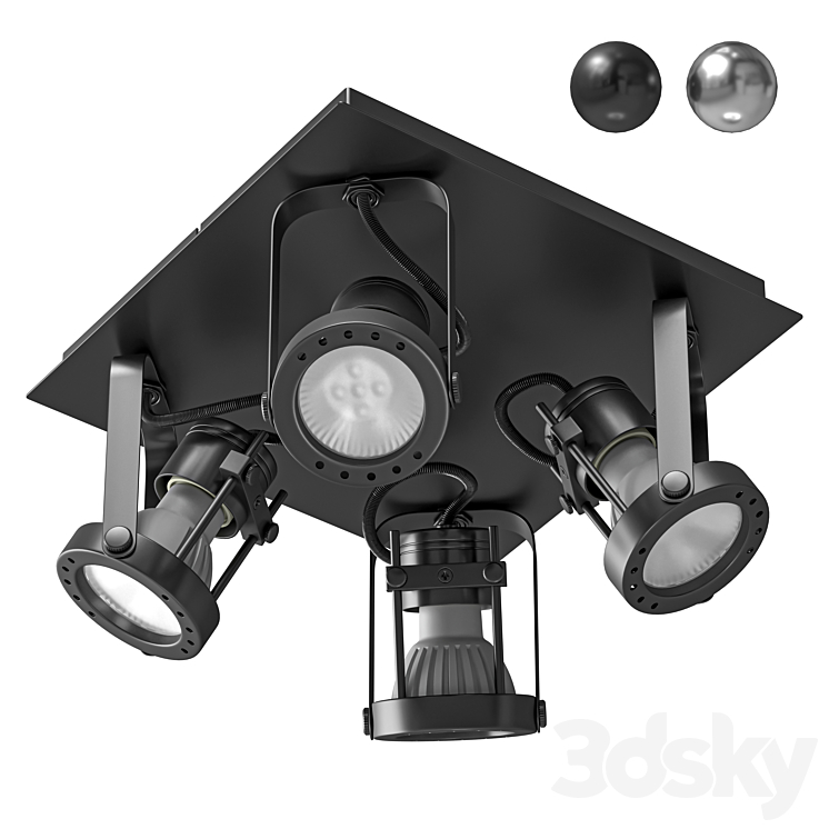 Rotating spot Inspire Technic 4 lamps - Technical lighting - 3D model