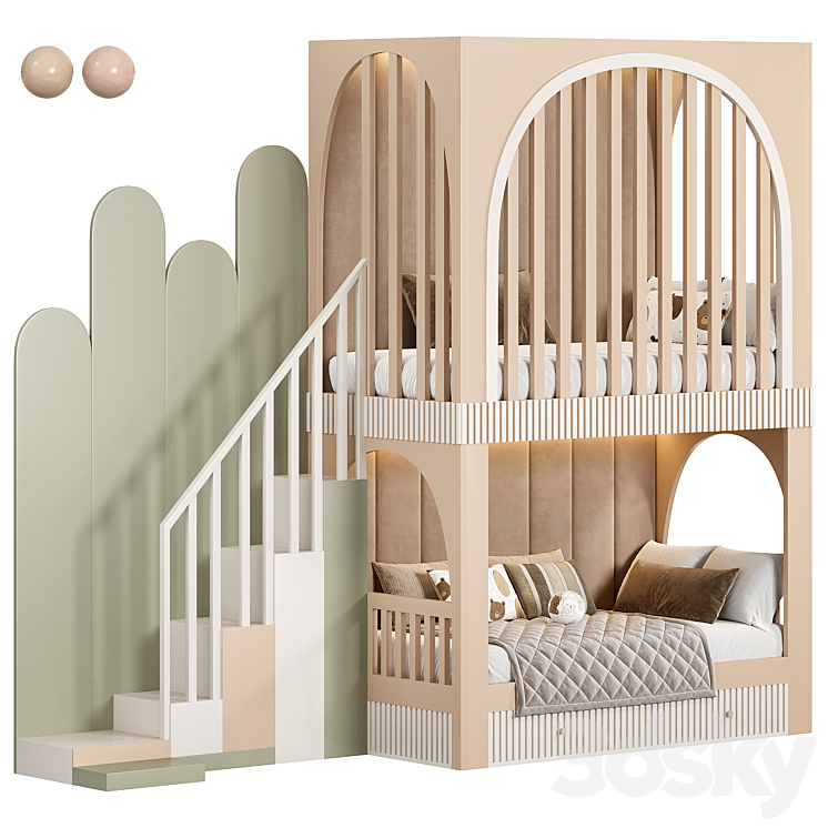Designer two-level bed Kids room - Bed - 3D model