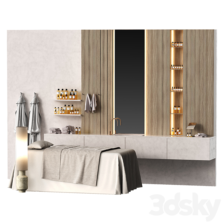 Modern spa with massage couch and accessories - Beauty salon - 3D model