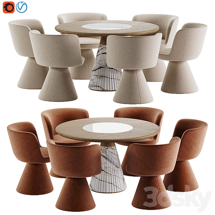 flair o dining chair and marilyn table - Table + Chair - 3D model