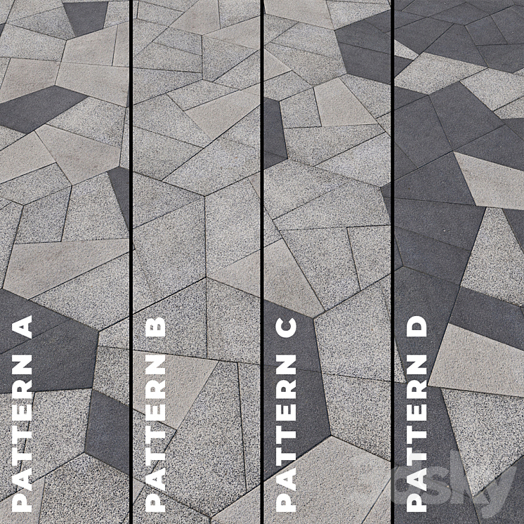 Set of 4 PBR textures of black and white paving stones "Origami" 6931 ...